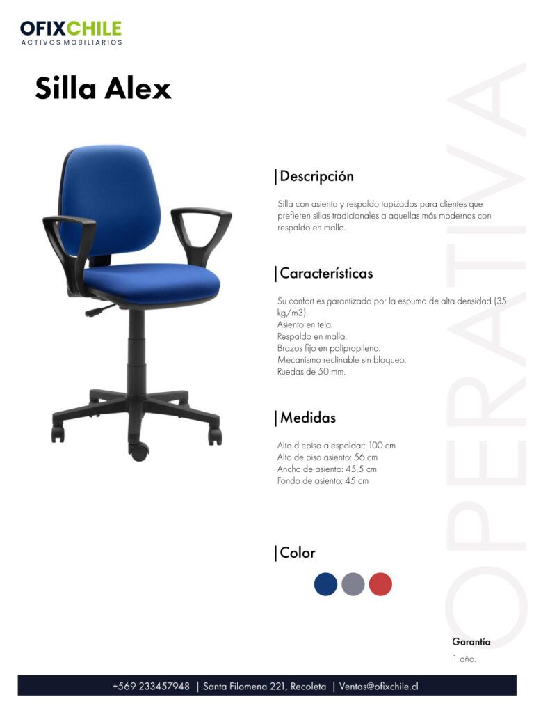 Silla Operativa Alex Media Azul - OFIX